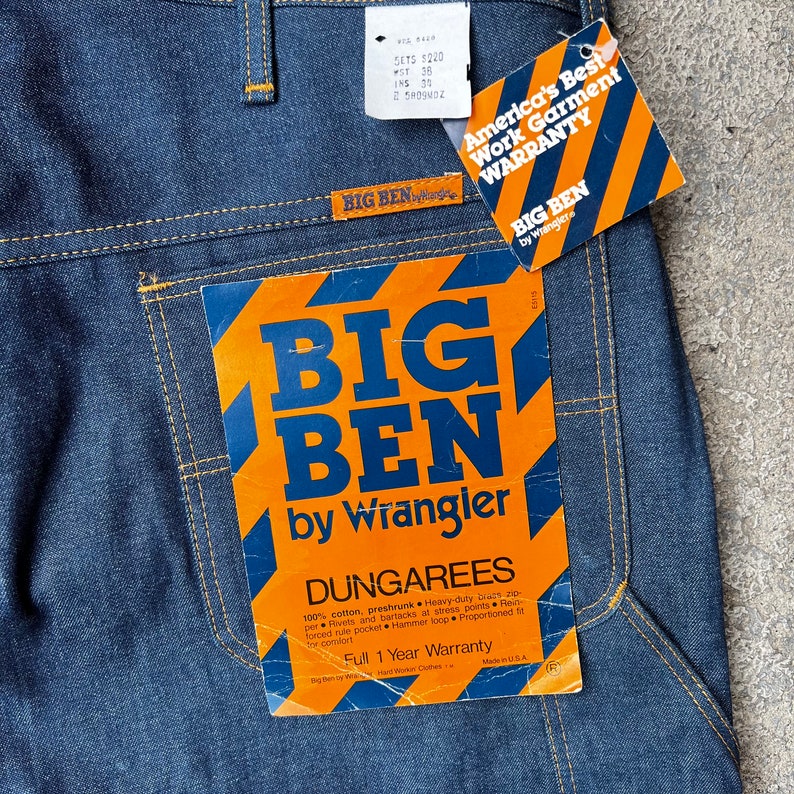 Vintage NWT 70s 38x34 Wrangler Big Ben Carpenter Jeans Deadstock, Rigid ...