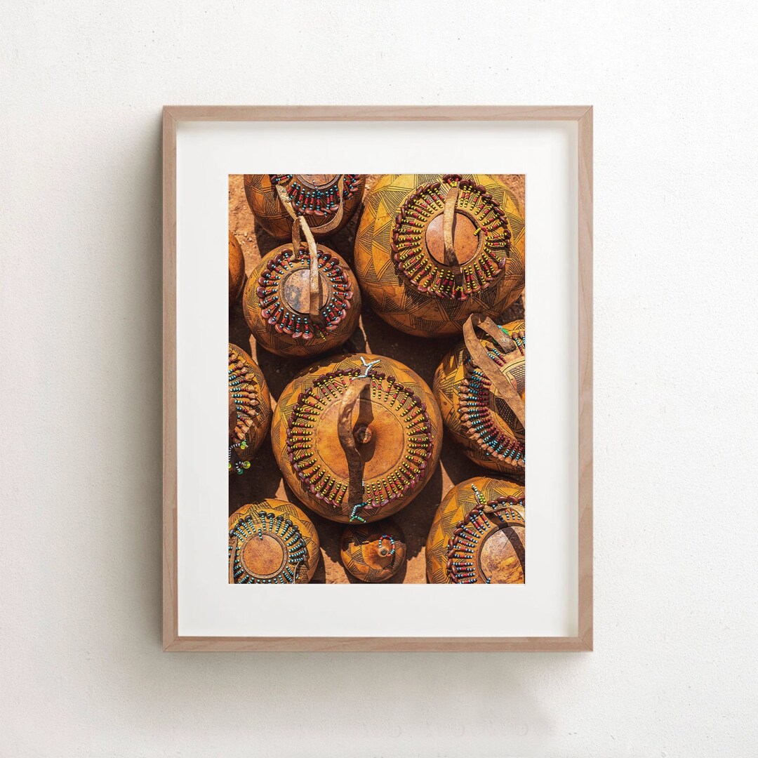 Beaded Calabash Wall Art Print | African Gourd Bowl Photo | Tribal ...