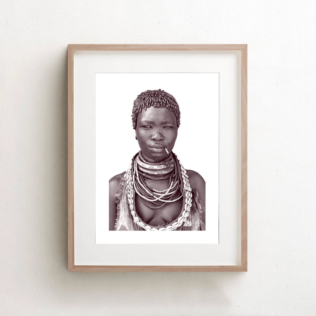 African Women Print, Black and White Female Tribe Portrait, Ethnic Wall ...