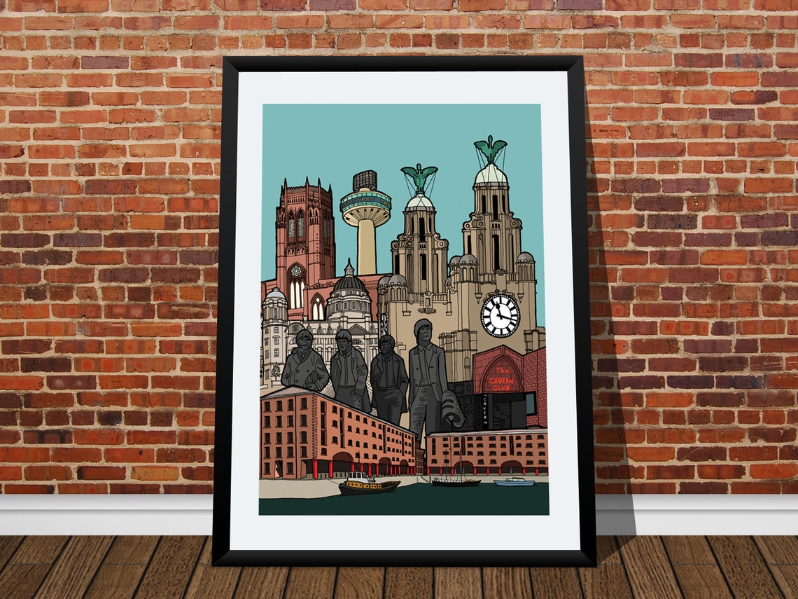 Liverpool Cityscape Print in Colour Featuring Landmarks & | Etsy