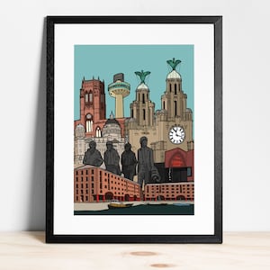 Liverpool Cityscape Print in Colour featuring Landmarks & - Etsy