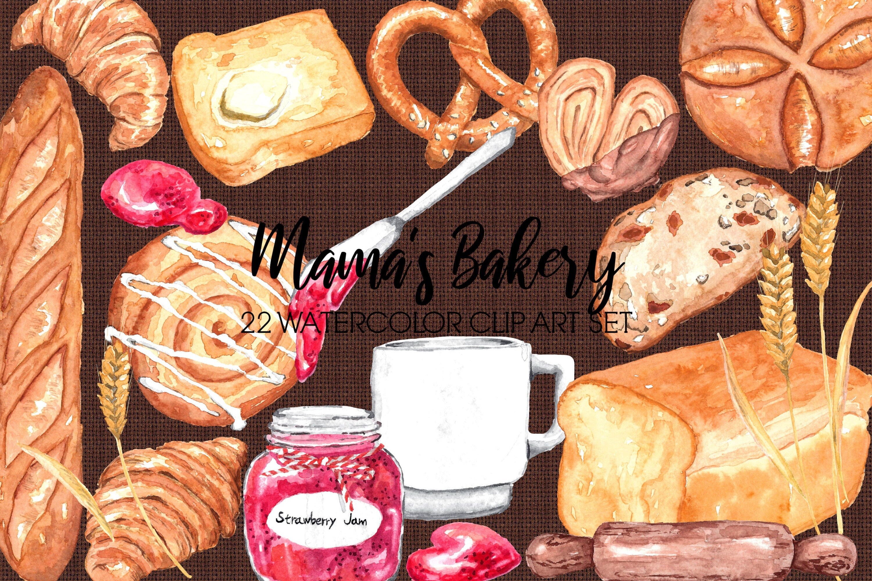 Mama’s Bakery Clip Art, Watercolor Clip Art, Baked Goods Clip Art ...