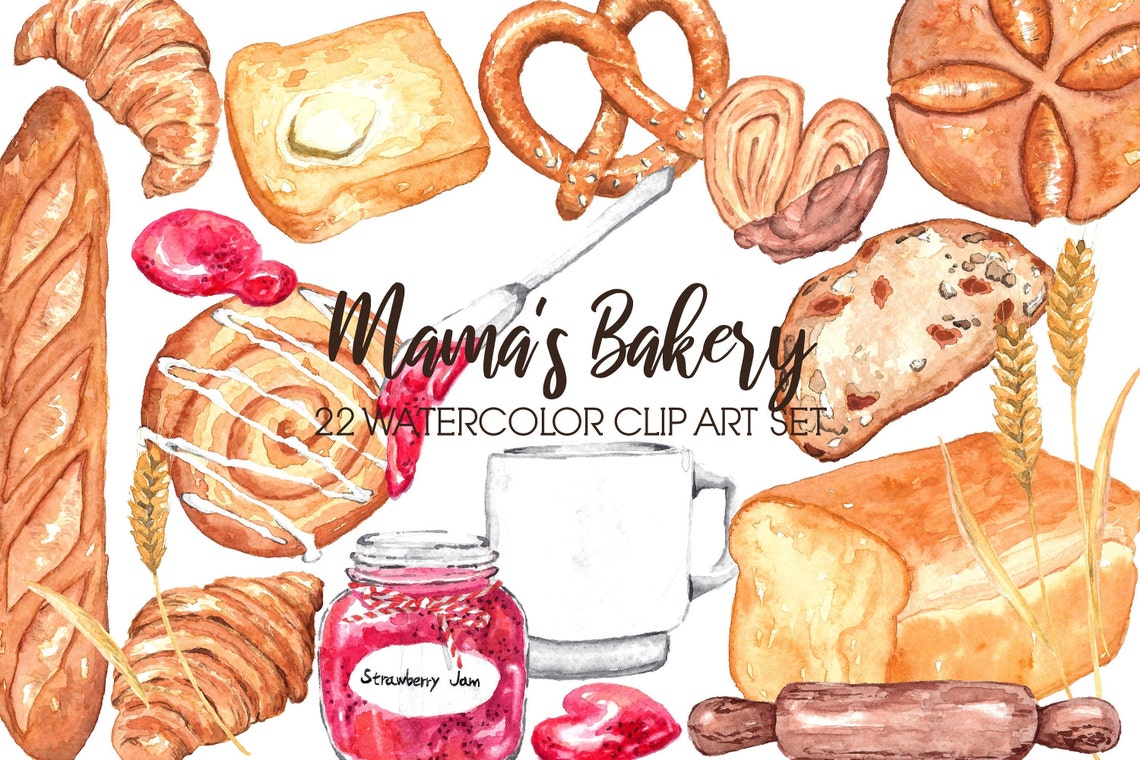 Mama’s Bakery Clip Art, Watercolor Clip Art, Baked Goods Clip Art ...