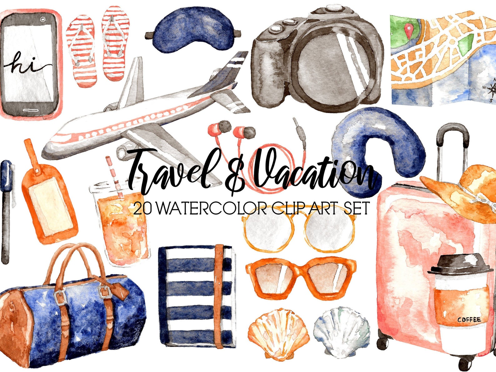 Travel & Vacation Clip Art, Watercolor Clip Art, Adventure Clip Art ...