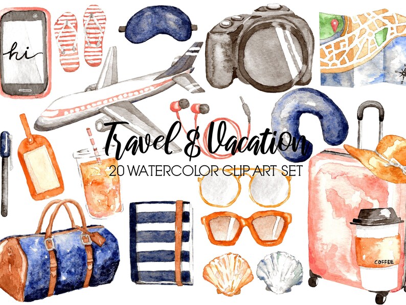 Travel & Vacation Clip Art, Watercolor Clip Art, Adventure Clip Art ...