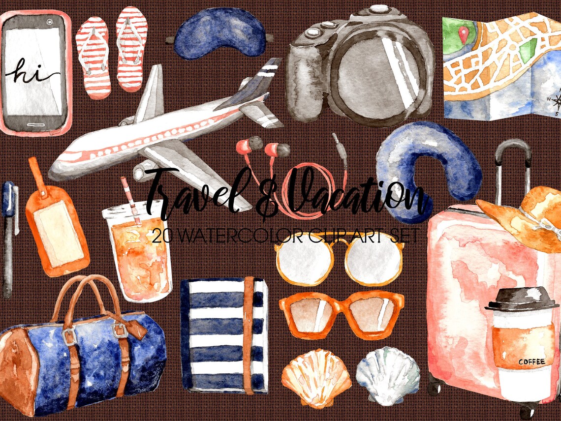 Travel & Vacation Clip Art, Watercolor Clip Art, Adventure Clip Art ...