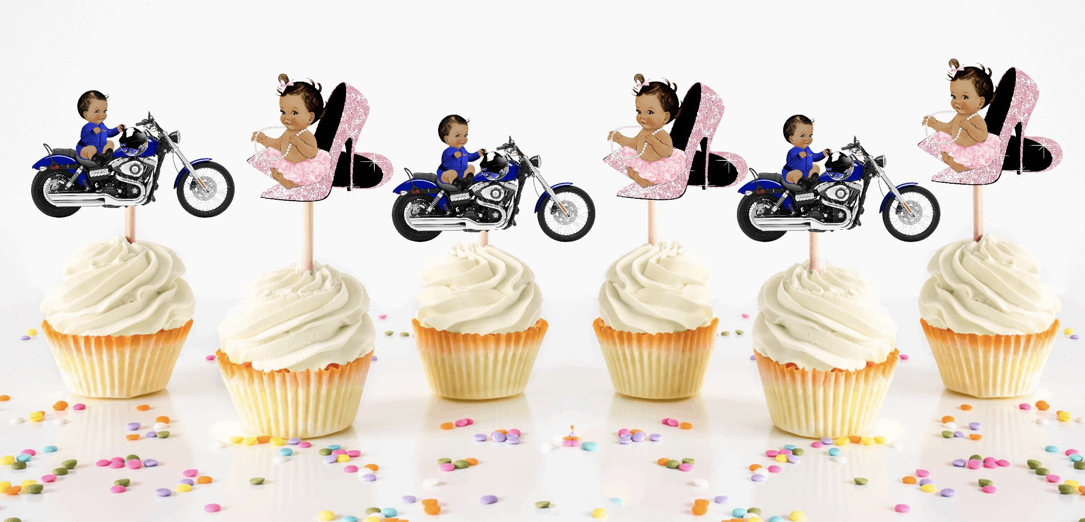 Wheels or Heels Cupcake Toppers, Motorcycle or Heels Cupcake Toppers - Etsy