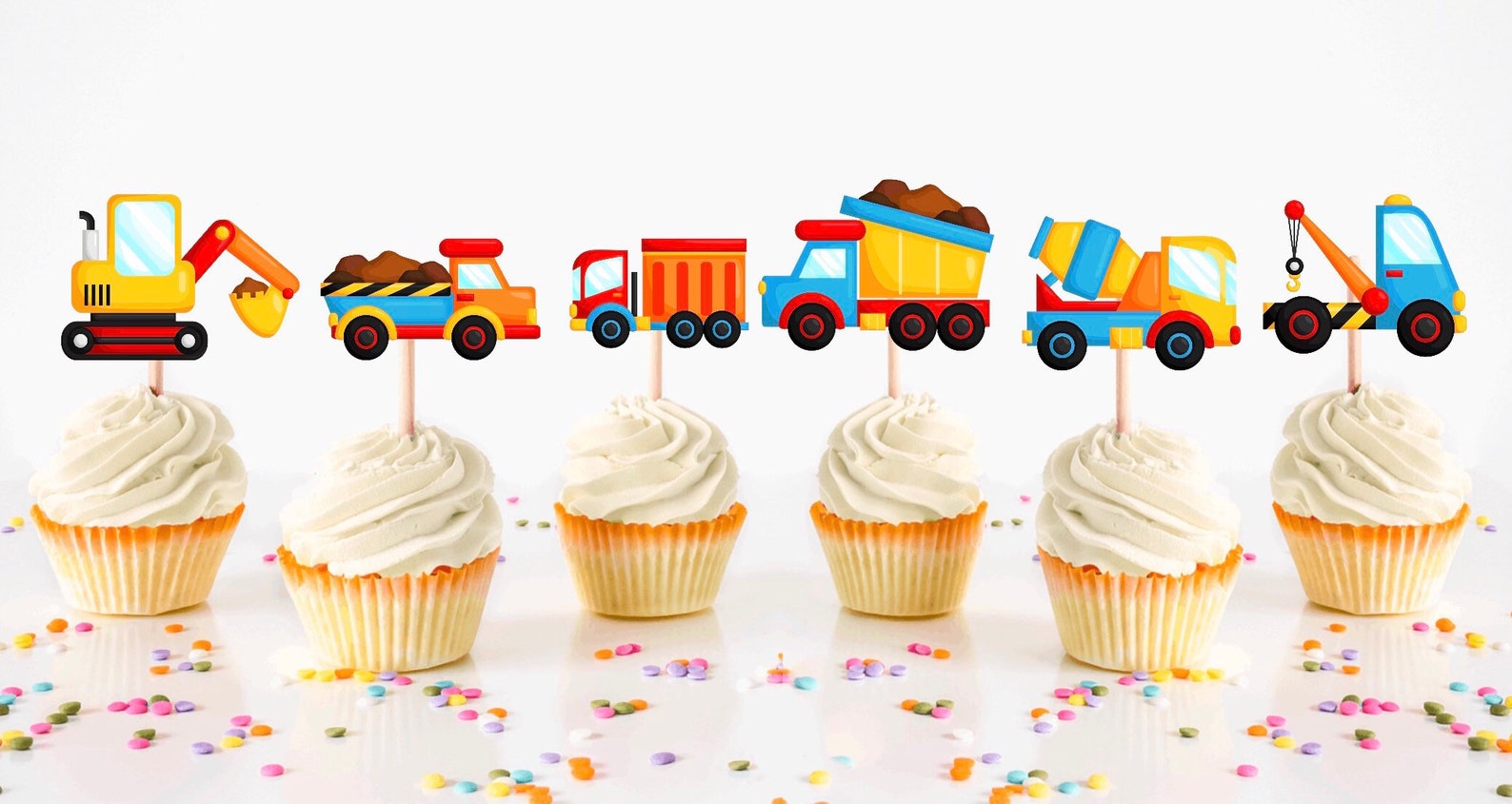 Construction Vehicle Cupcake Toppers Construction Themed - Etsy