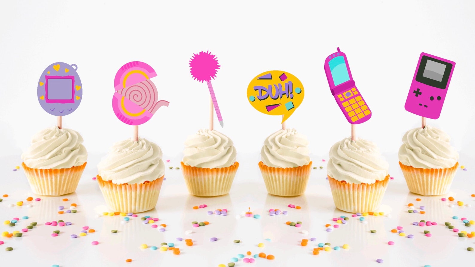 90s Party Cupcake Toppers 90s Party Decor Nostalgia Party - Etsy