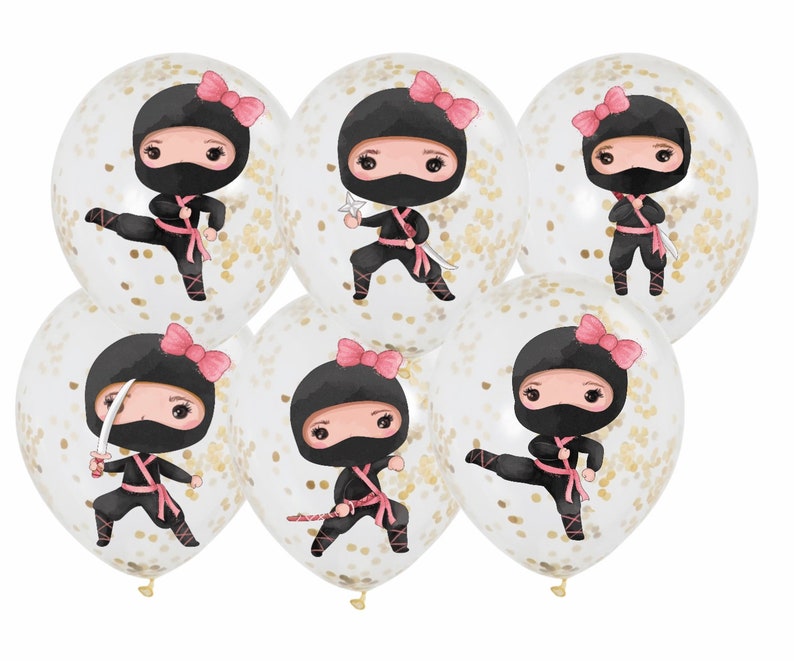Girl Ninja Balloon Stickers Ninja Party Supplies - Etsy