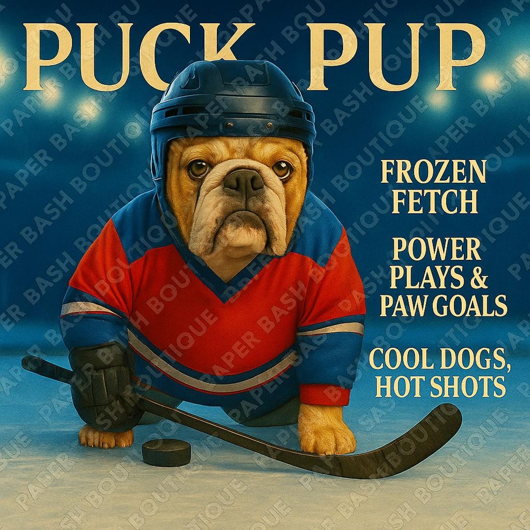 Hockey Dog PNG Puck Pup Bulldog Magazine Cover Digital Download Funny ...
