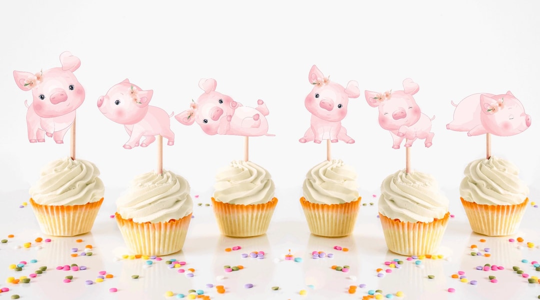 Pink Pig Cupcake Toppers, Party Decorations - Etsy
