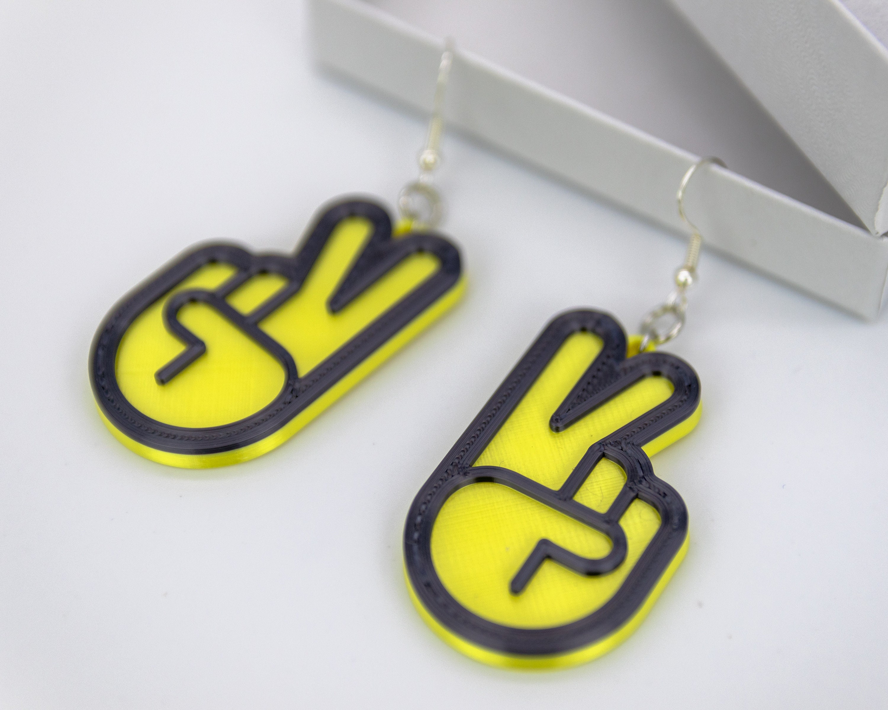 Shiny Peace Hand Sign Emoji Dangle Earrings 3D Printed | Etsy