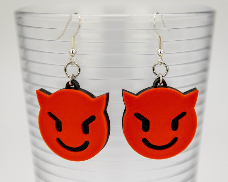 Devil Emoji Dangle Earrings 3D Printed - Etsy
