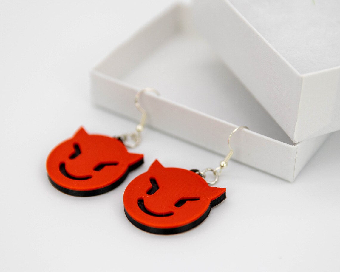Devil Emoji Dangle Earrings 3D Printed | Etsy
