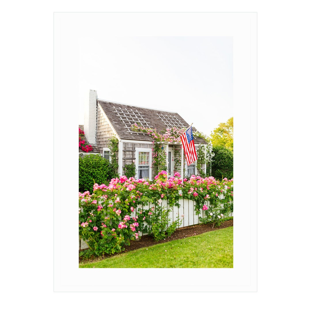 Rose Covered Cottage Framed Nantucket Art Print - Etsy