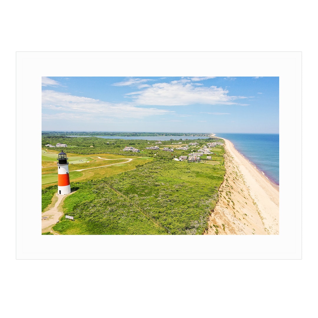 Sankaty Lighthouse and Sconset Beach From the Sky Framed Nantucket Art ...