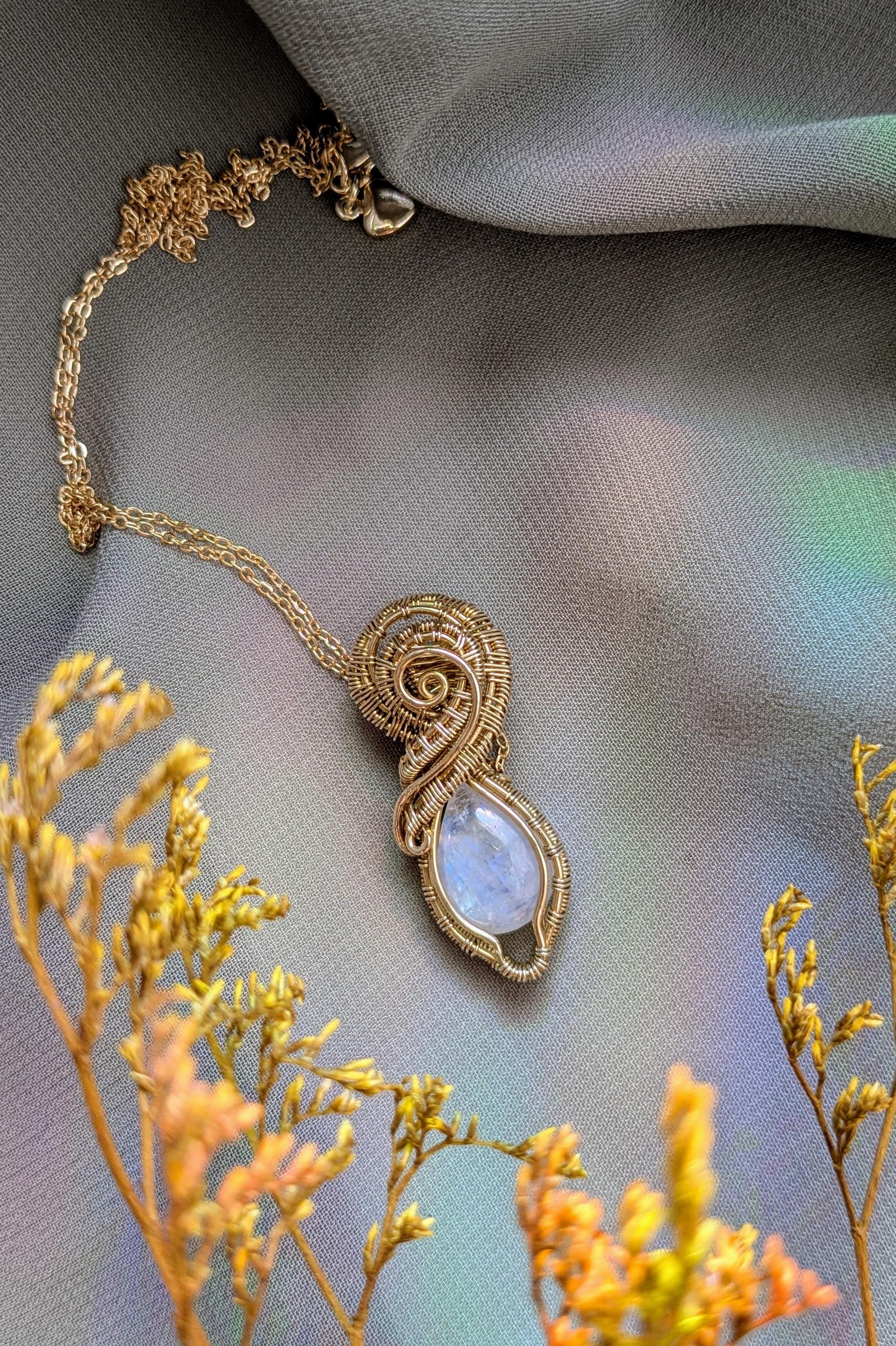 Handwoven Bronze Wire Wrap Necklace With Moonstone - Etsy