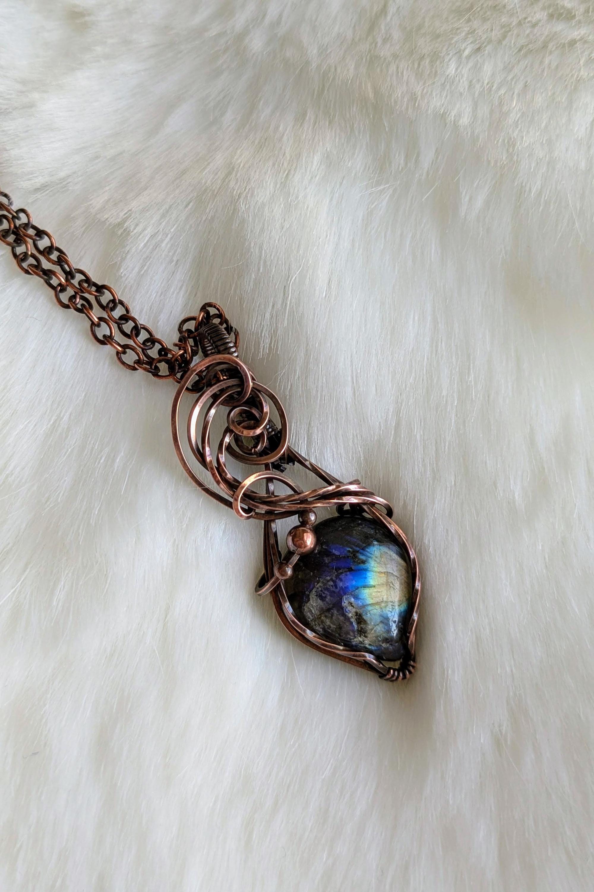 Labradorite and Copper Wire Wrap Necklace - Etsy
