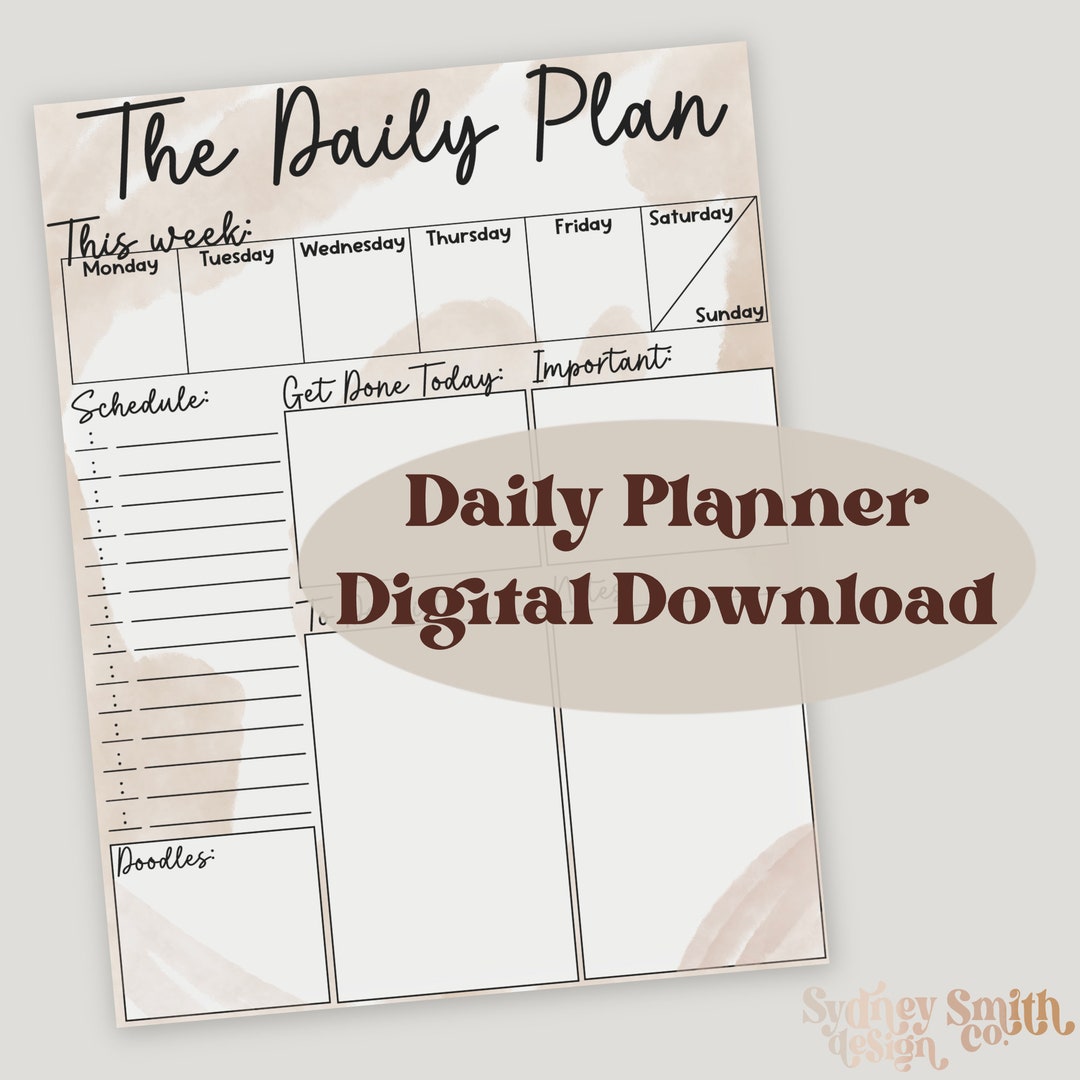 The Daily Planner | Beige Watercolor Planner | Daily Planner | Digital ...