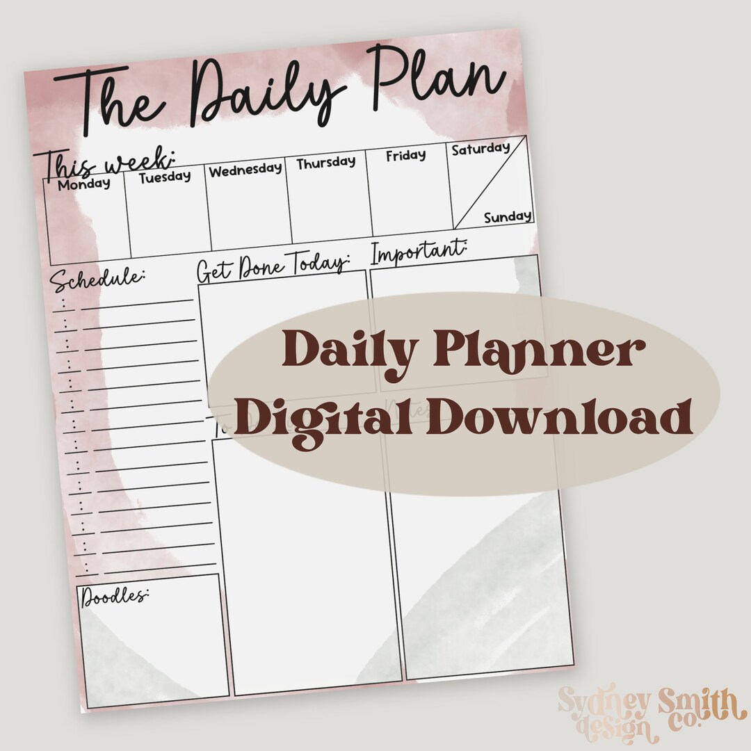 The Daily Planner | Pink Watercolor Planner | Daily Planner | Digital ...