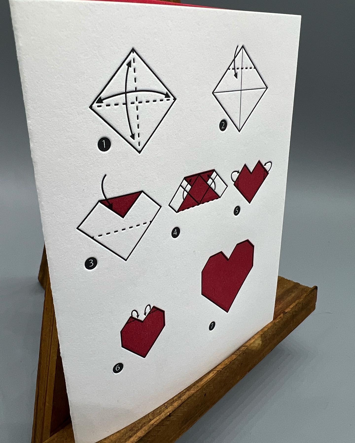 Valentines Day Letterpress Origami Heart Card Blank Inside - Etsy