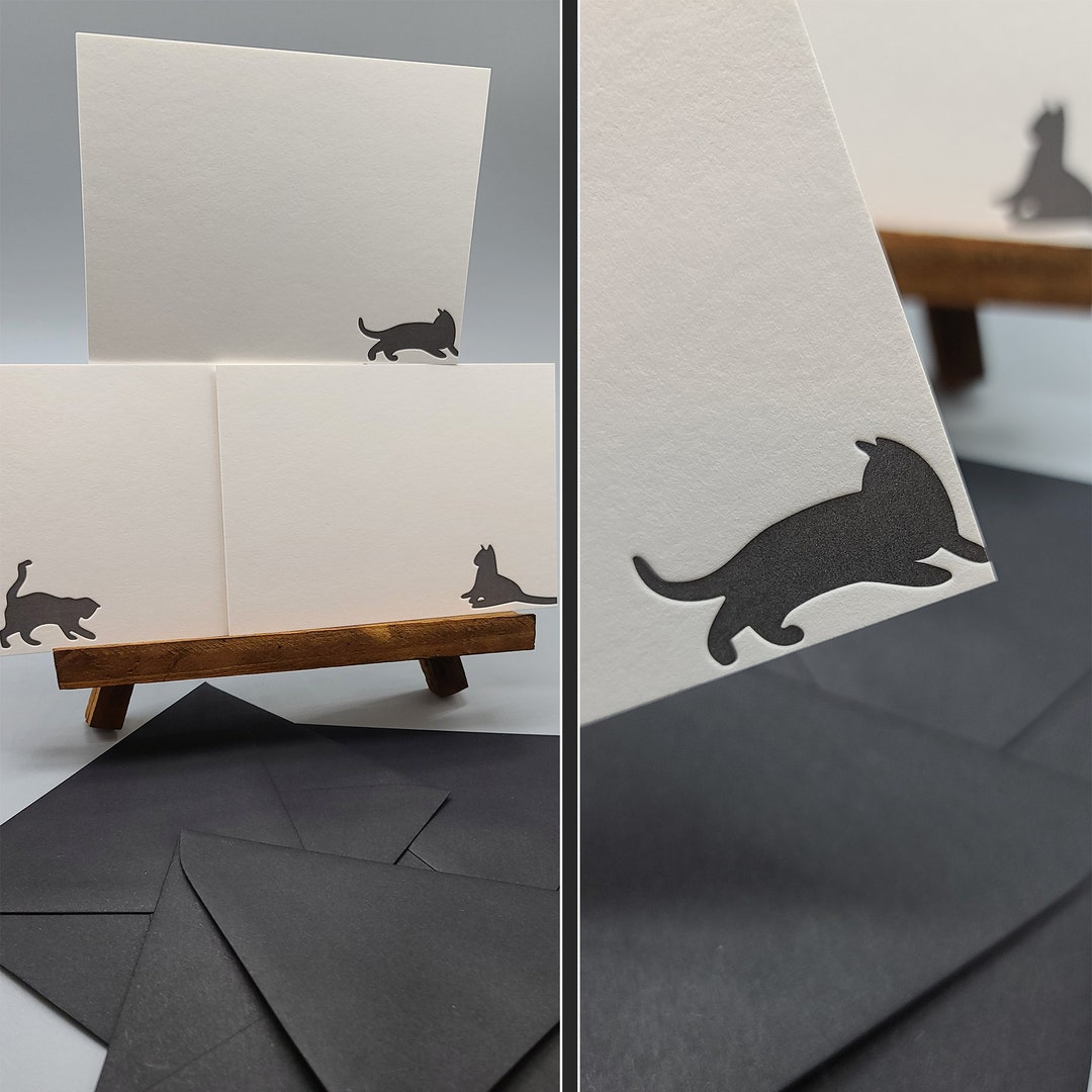 Set of 9 Black Cat Letterpress Notecard Set - Etsy