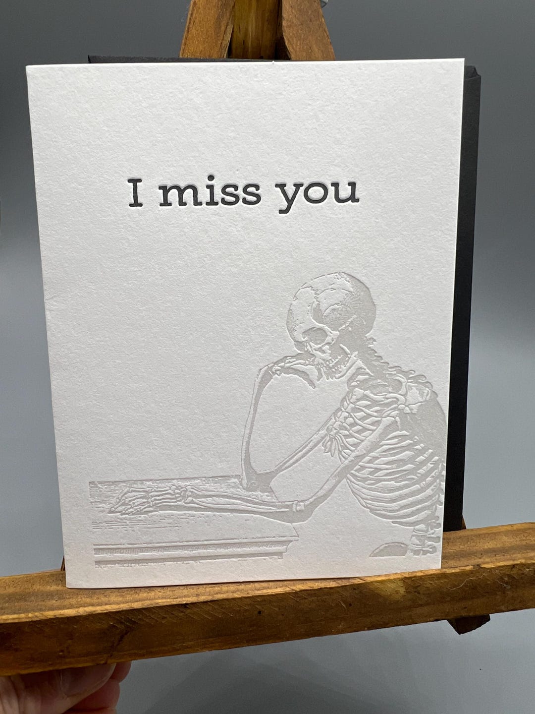 I Miss You Skeleton Letterpress Folding Card - Blank Inside - Etsy