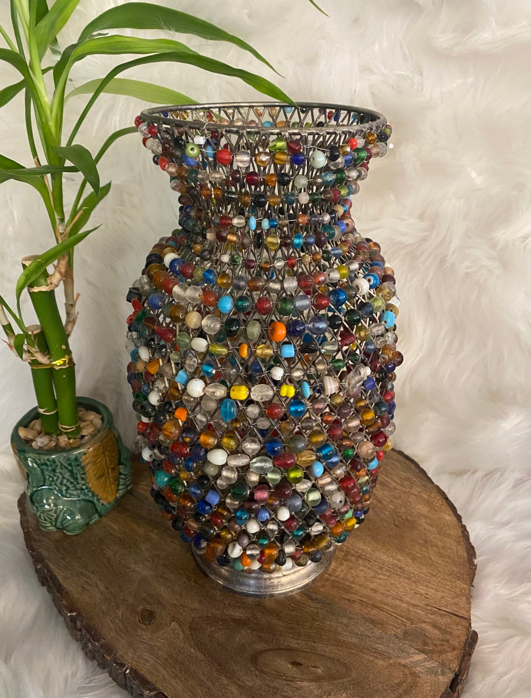 Vintage Bombay Beaded Vase - Etsy