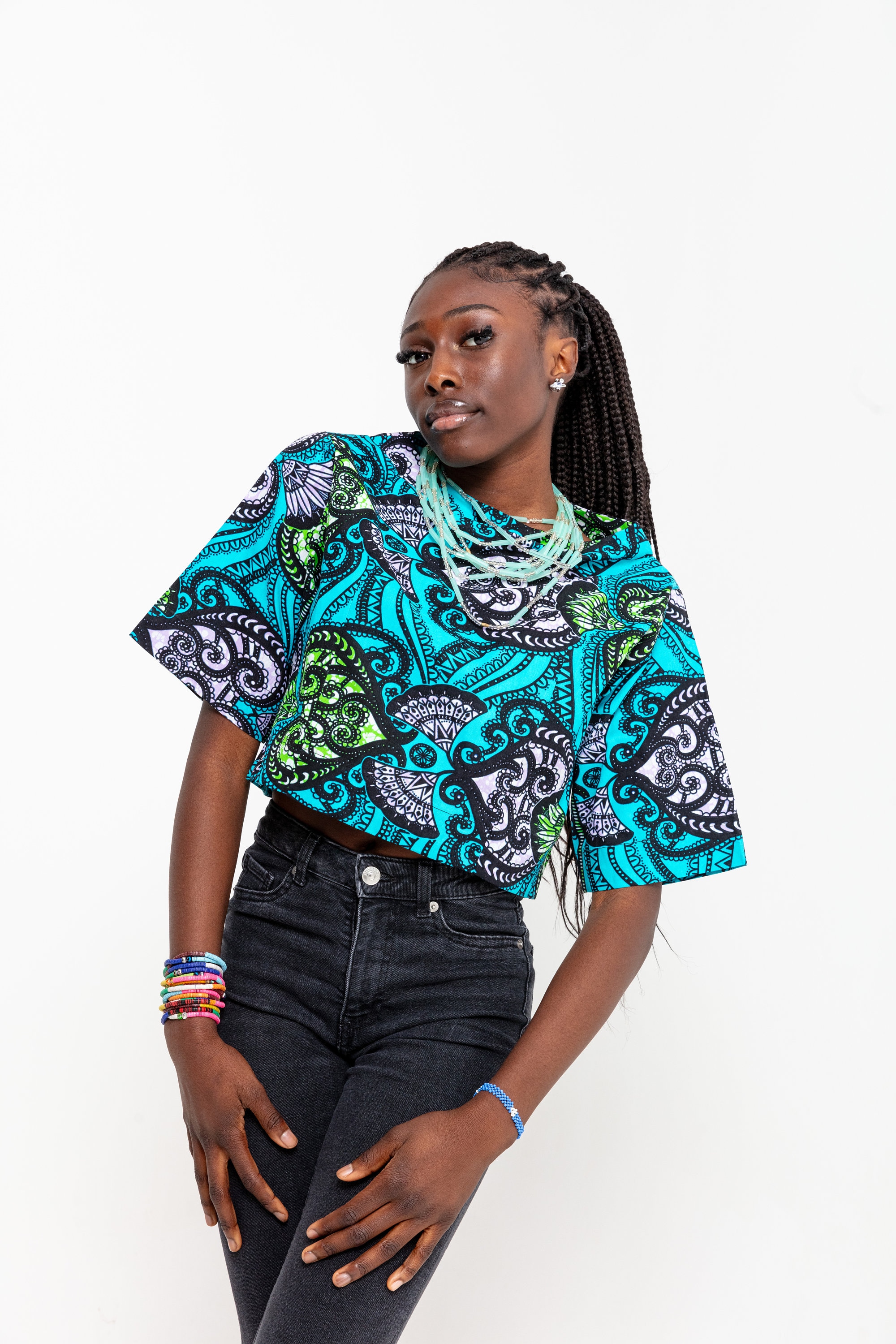 Cowl-neck African Print Crop Top With Half Sleeve - Matching Items ...