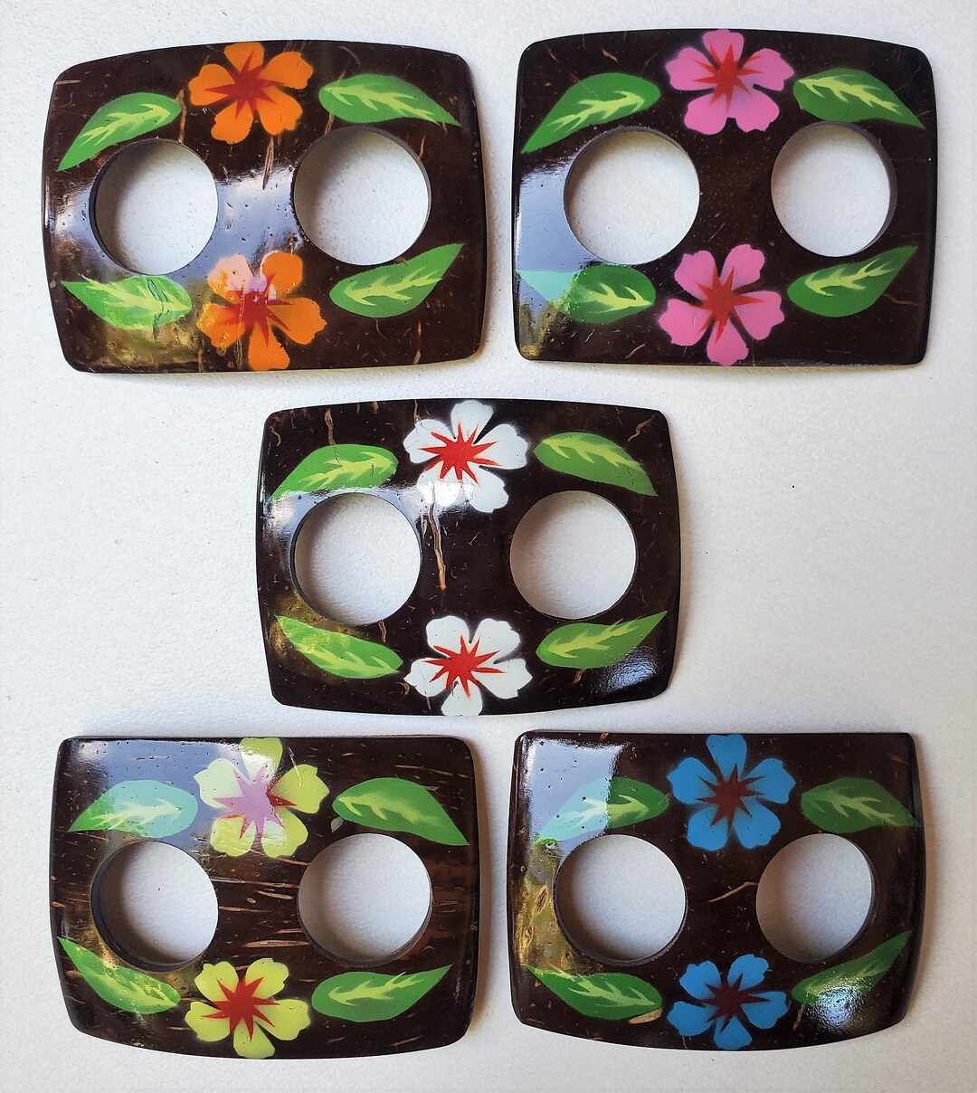 Hawaii Coconut Shell Flower Buckle Rectangle With Two Holes - Etsy