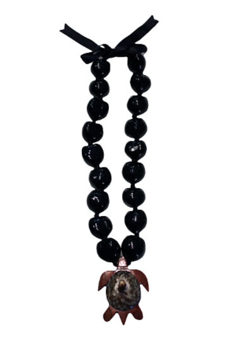 Hawaiian Style Black or Brown Kukui Nut Choker Lei Necklace W/ Opihi ...