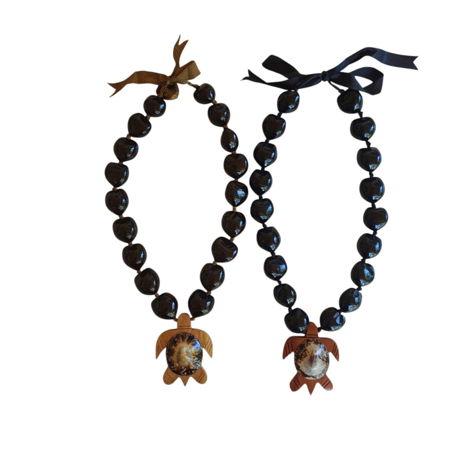 Hawaiian Style Black or Brown Kukui Nut Choker Lei Necklace W/ Opihi ...