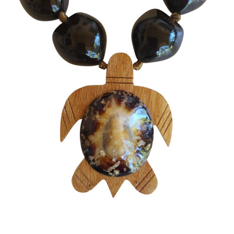 Hawaiian Style Black or Brown Kukui Nut Choker Lei Necklace W/ Opihi ...