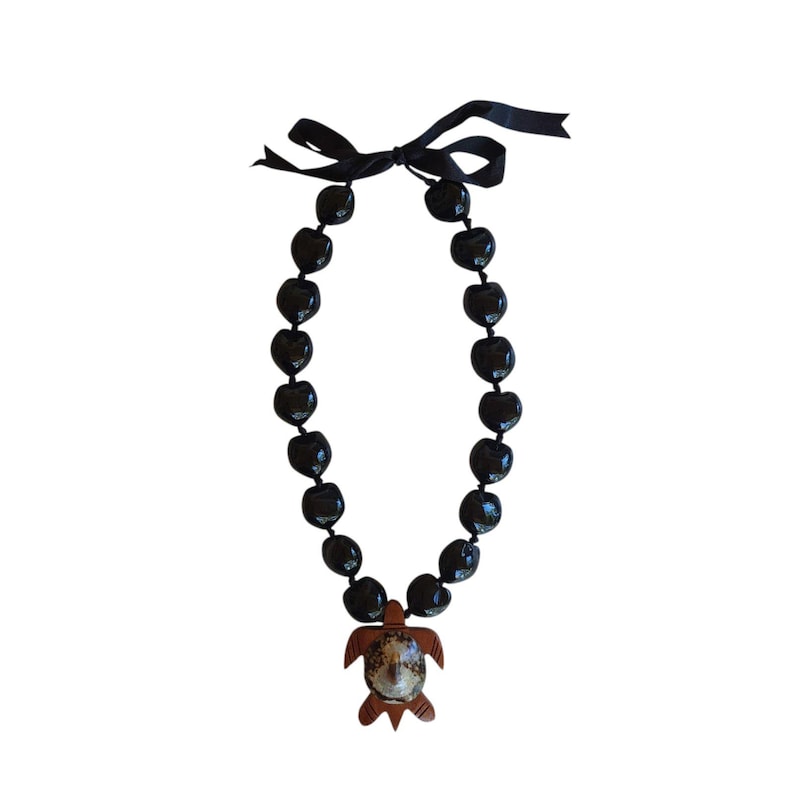 Hawaiian Style Black or Brown Kukui Nut Choker Lei Necklace W/ Opihi ...