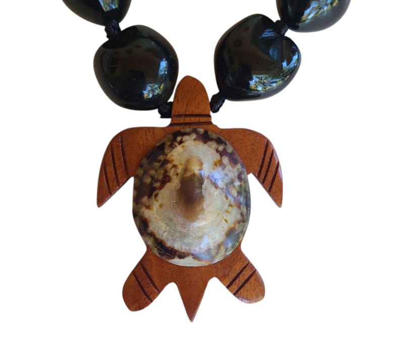 Hawaiian Style Black or Brown Kukui Nut Choker Lei Necklace W/ Opihi ...