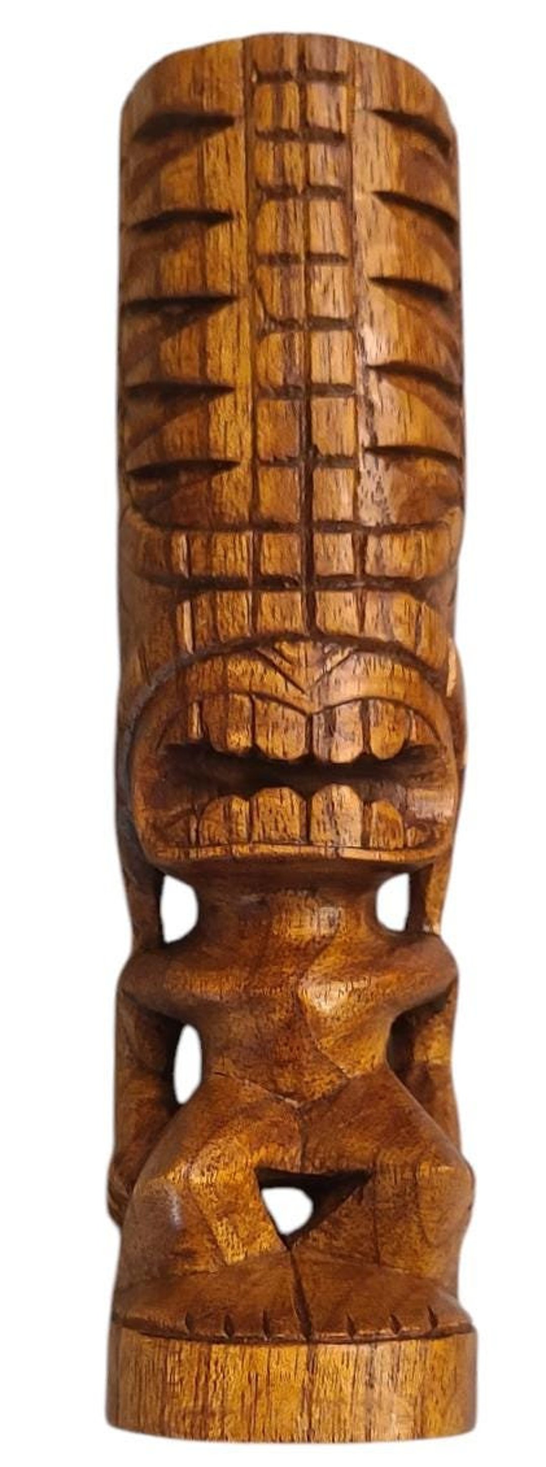12" Tall Hand Carved Wood Hawaiian Lono or Kane Tiki Statue Sculpture ...