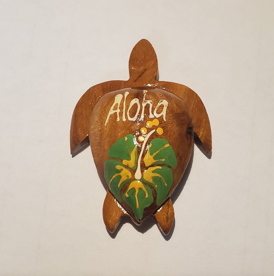 Hawaiian Design Wooden Turtle Honu Flower Refrigerator Kitchen Magnet ...