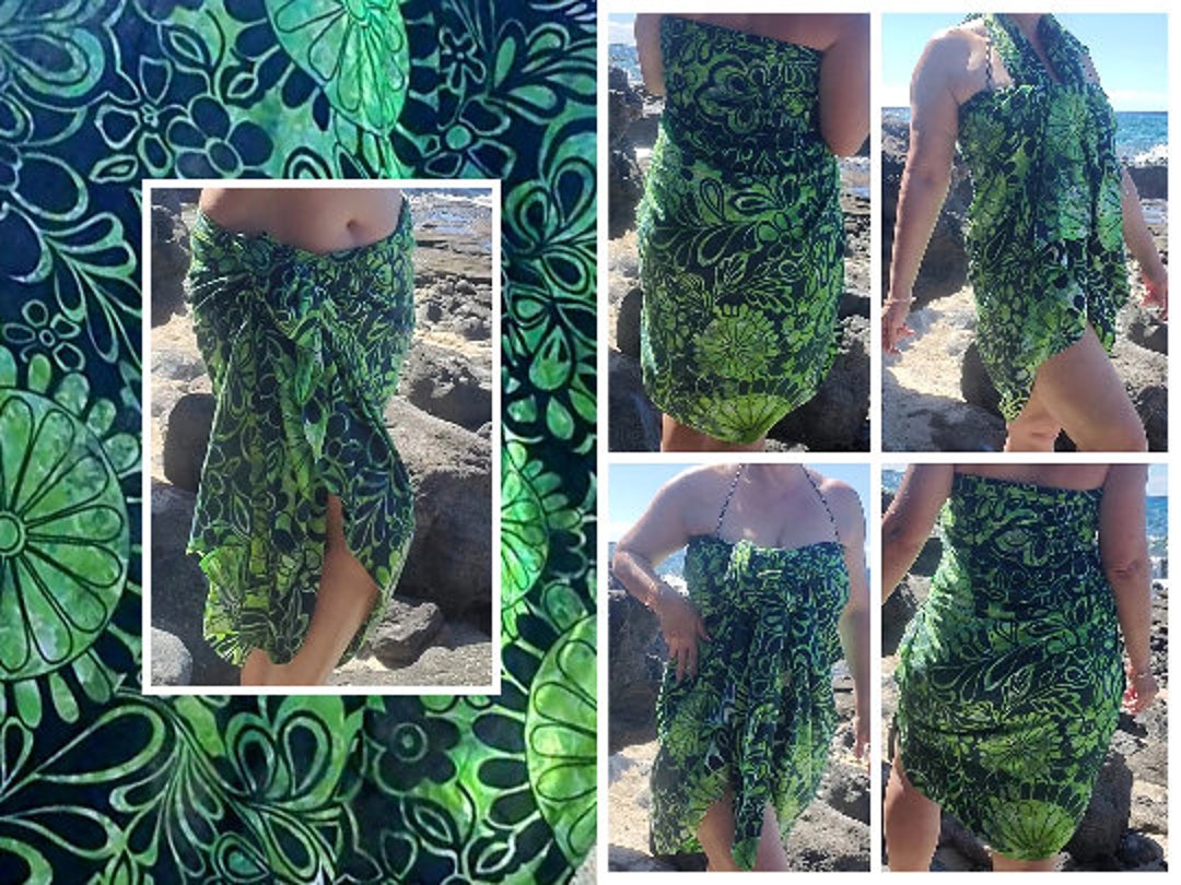 Plus Size Hawaiian Floral Sarong Pareo Luau Cruise Wrap Cover up Dress ...