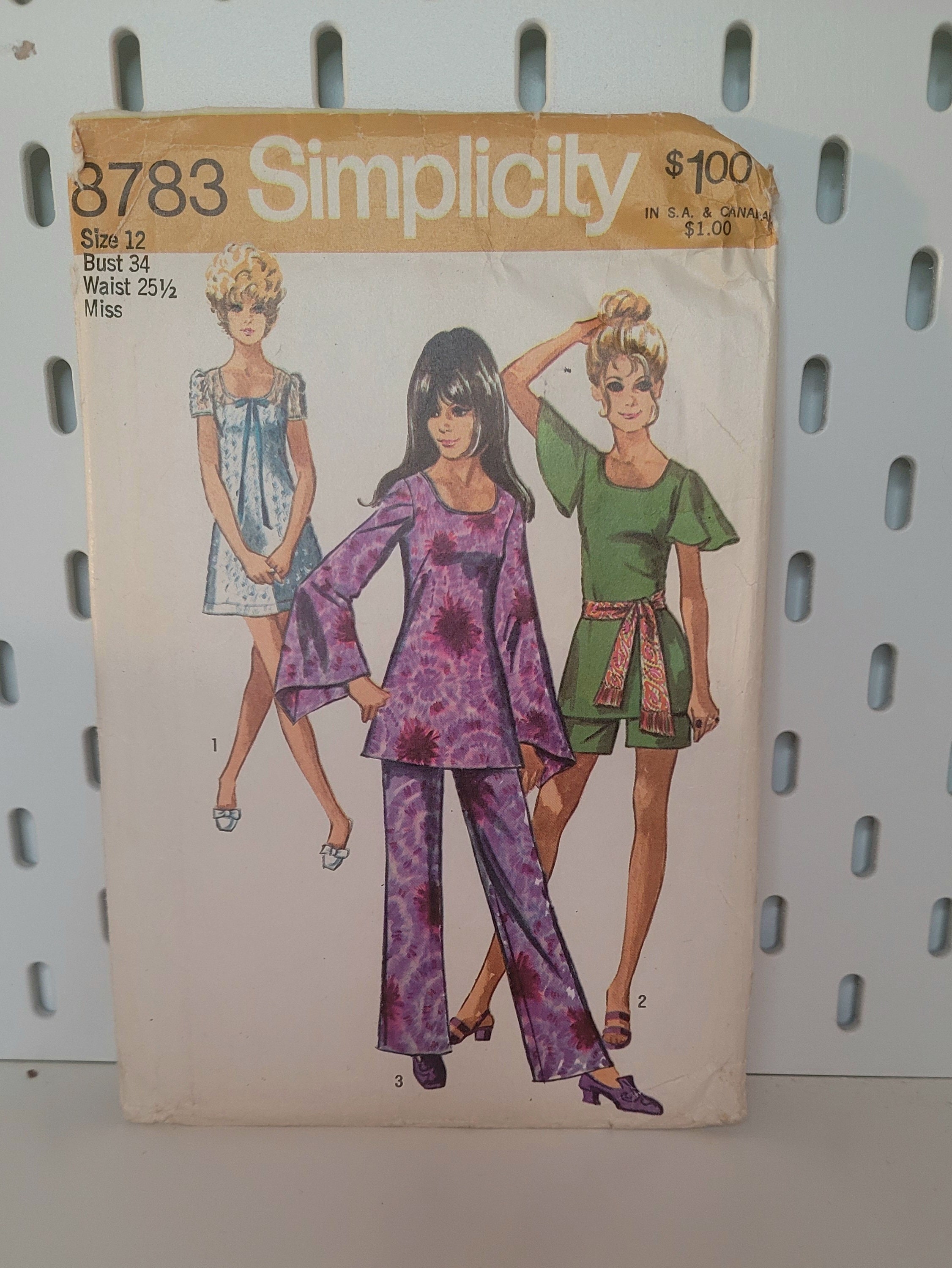 Sewing Pattern Set Mod Hippie Simplicity 8783 Size 12 Bust 34 1960s - Etsy