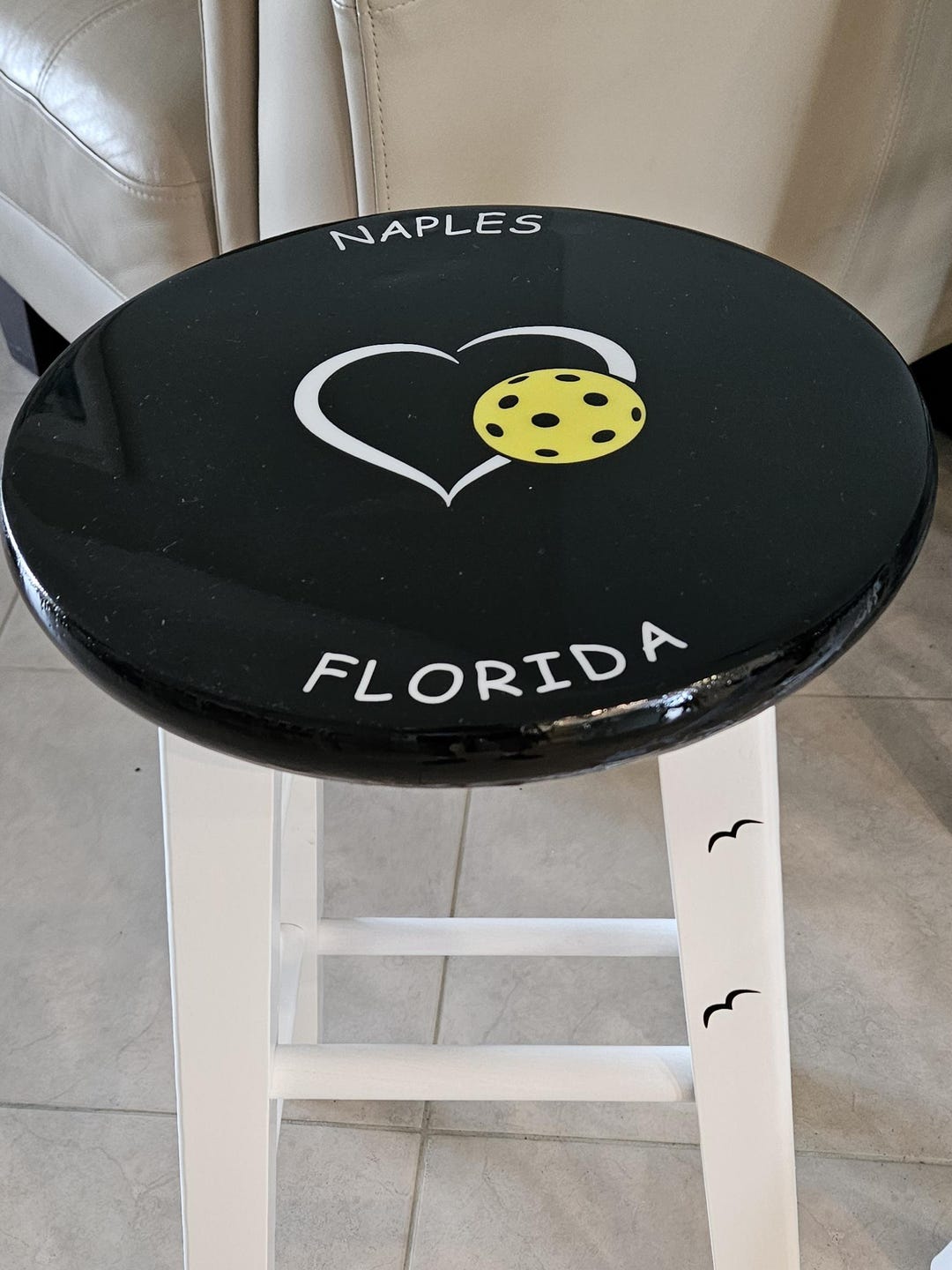 Solid Oak Wood Stool - Great Gift. Turtles, Harley Davidson, Dolphin ...