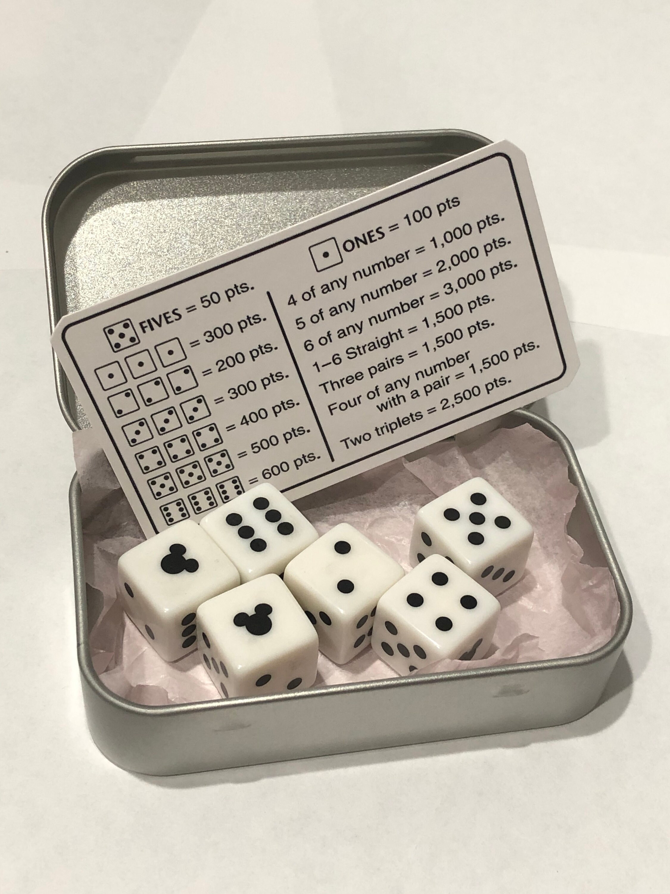 Mickey Farkle Game Sets - 6 Mouse Dice and Instructions in Each Tin ...