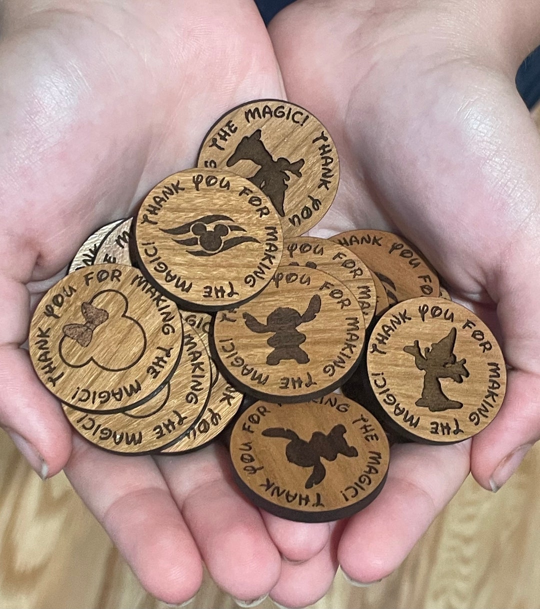Cast Member Appreciation Tokens - Premium Cherry Wood - 9 Disney Styles ...