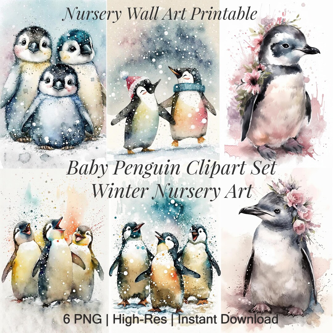 Watercolor Baby Penguin Clipart Set – 6 PNG Files – Winter Nursery Wall ...