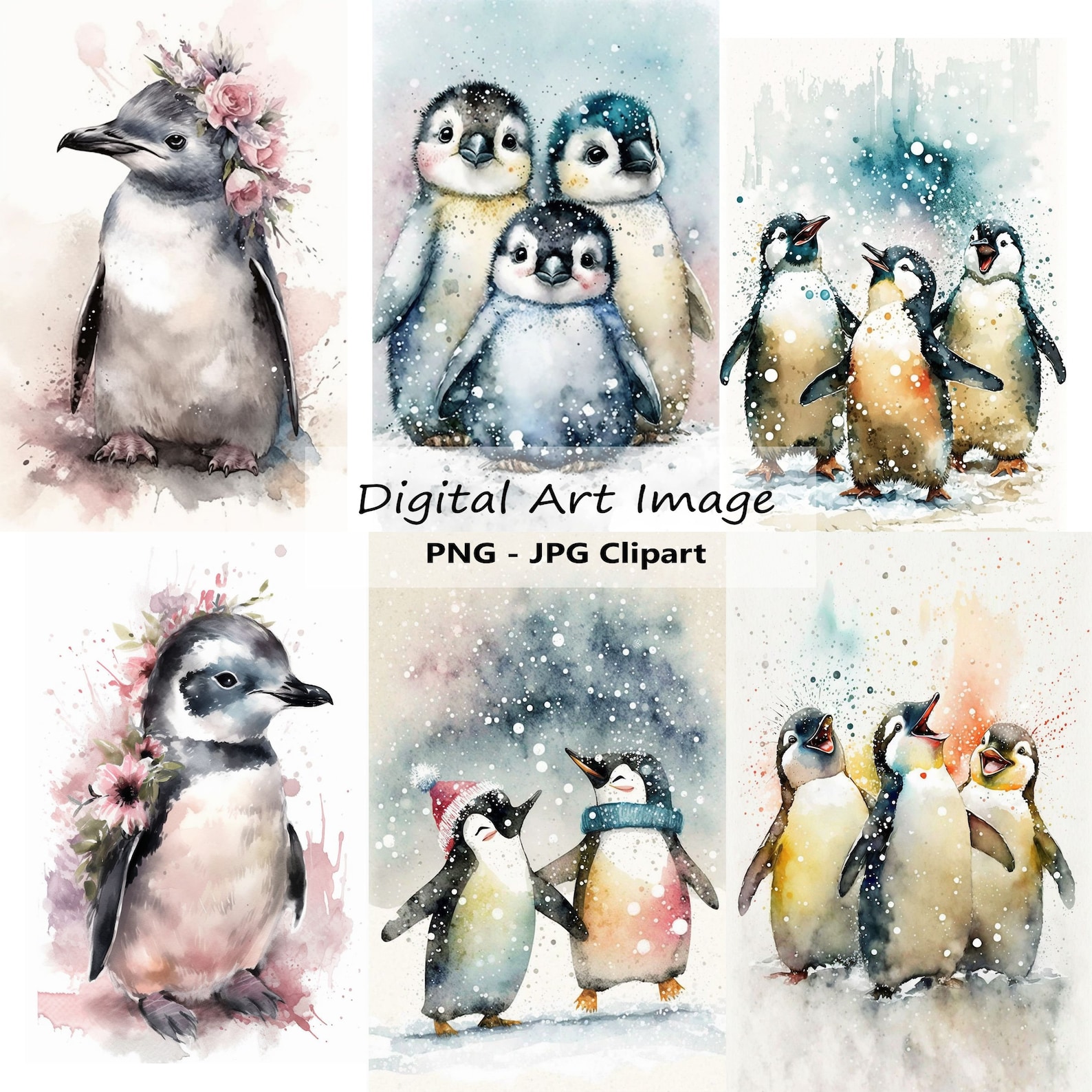 Watercolor Baby Penguin Clipart Set of 6 High-quality Pngs, Perfect for ...