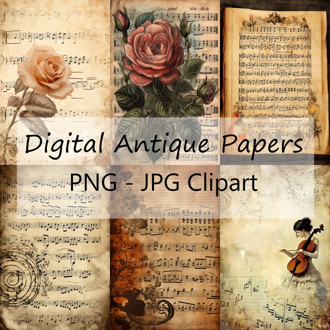 Vintage Sheet Music Art Printable Digital Download for Scrapbooking and ...