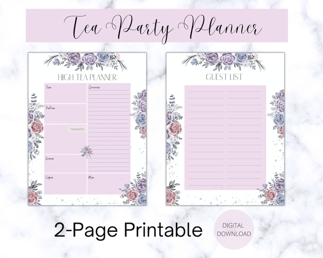 Tea Party Planner Printable | Guest List & Party Planner PDF - Etsy