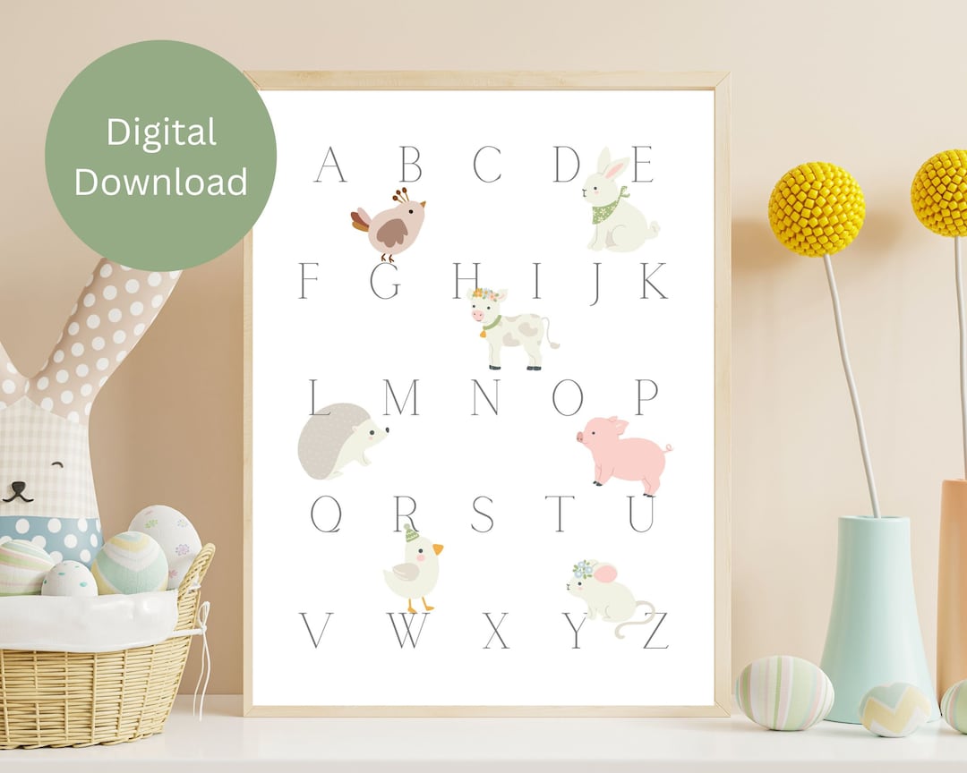 Nursery Alphabet Poster, Baby Animals, Baby Animals Print, Alphabet ...