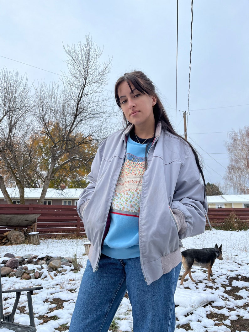 Gray Vintage Patchwork Bomber Jacket - Etsy