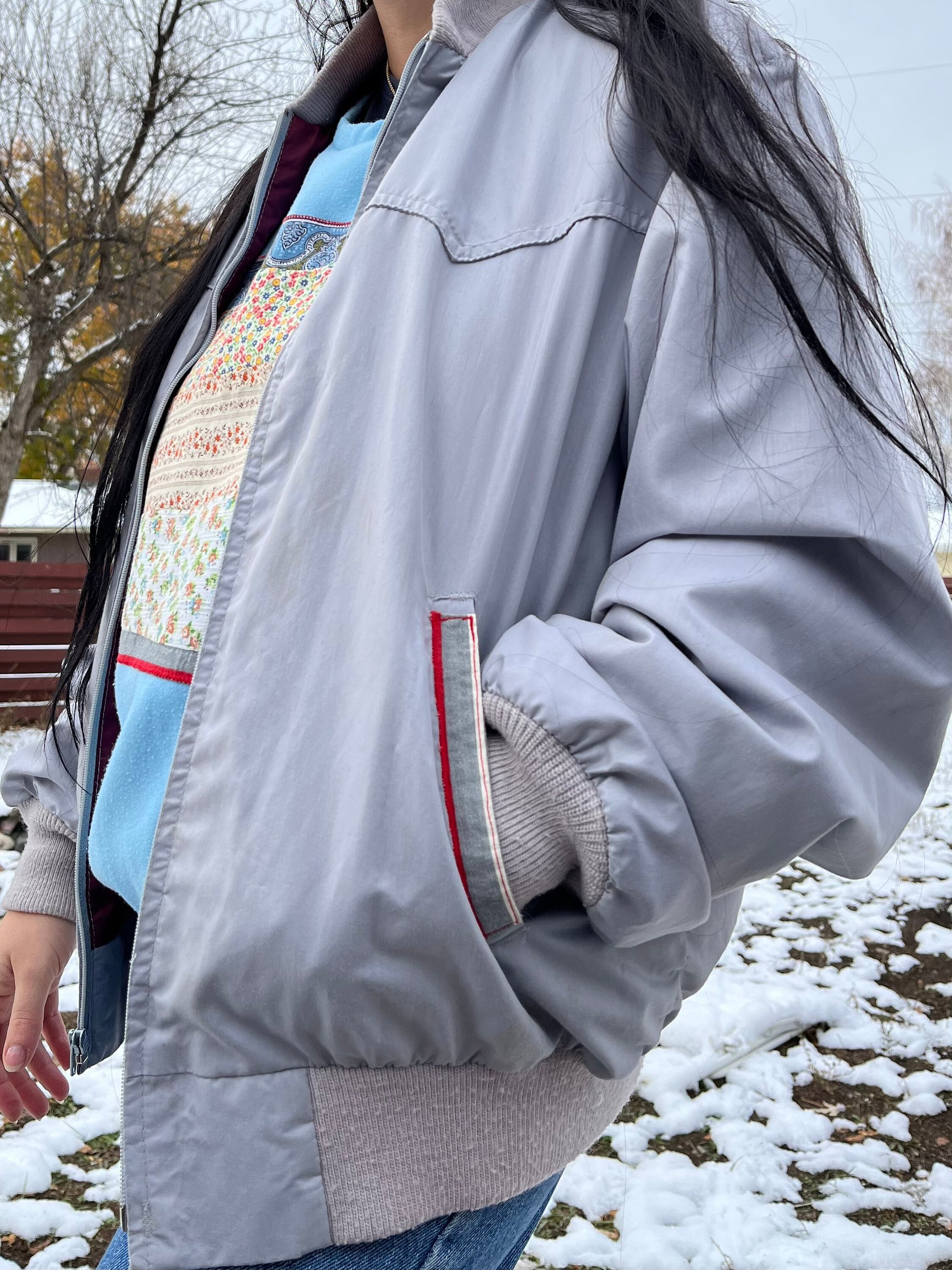 Gray Vintage Patchwork Bomber Jacket - Etsy